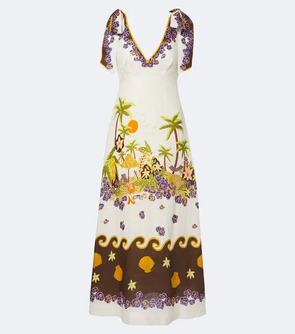 ALEMAIS Alémais Island Cove Linen Midi Dress - Multicoloured