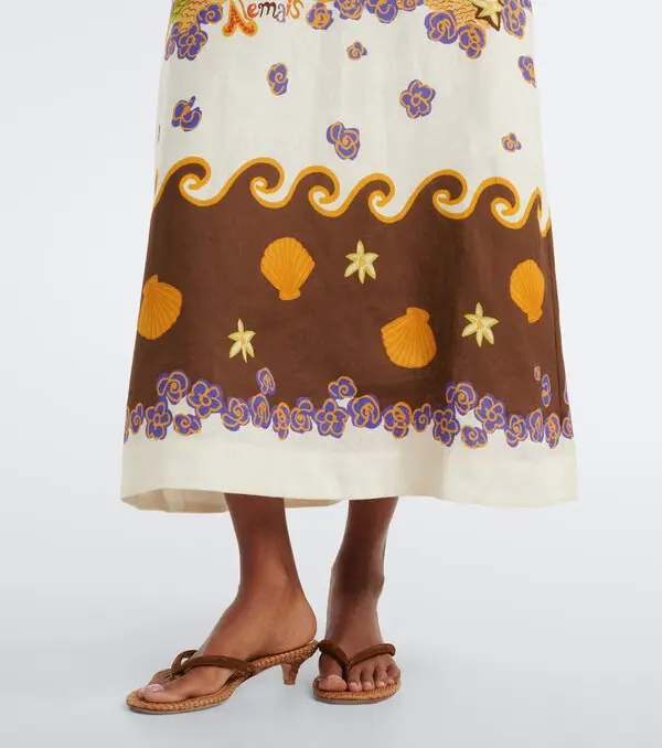 ALEMAIS Island Cove Linen Midi Dress In Cream
