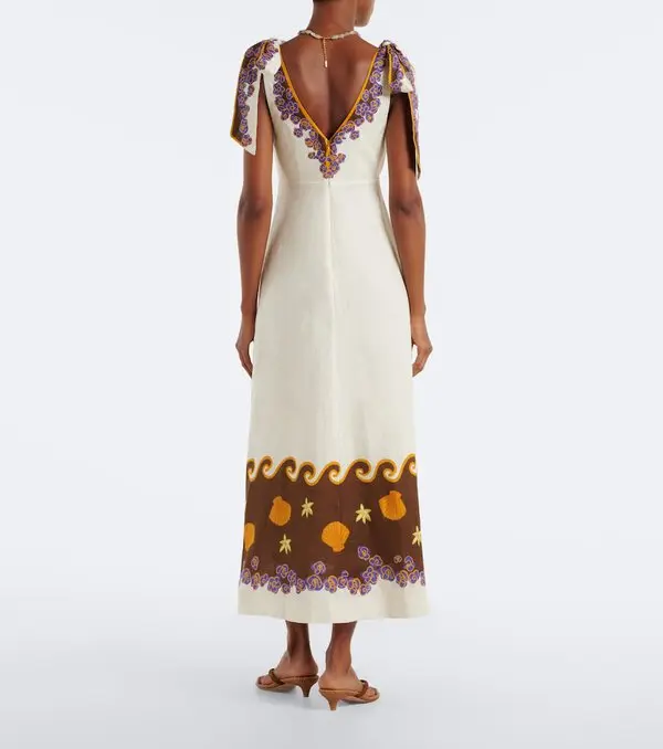 ALEMAIS Island Cove Linen Midi Dress In Cream