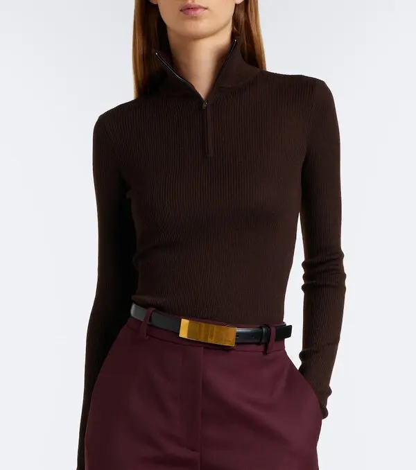 THE FRANKIE SHOP Sade Ribbed-knit Wool And Silk Half-zip Sweater