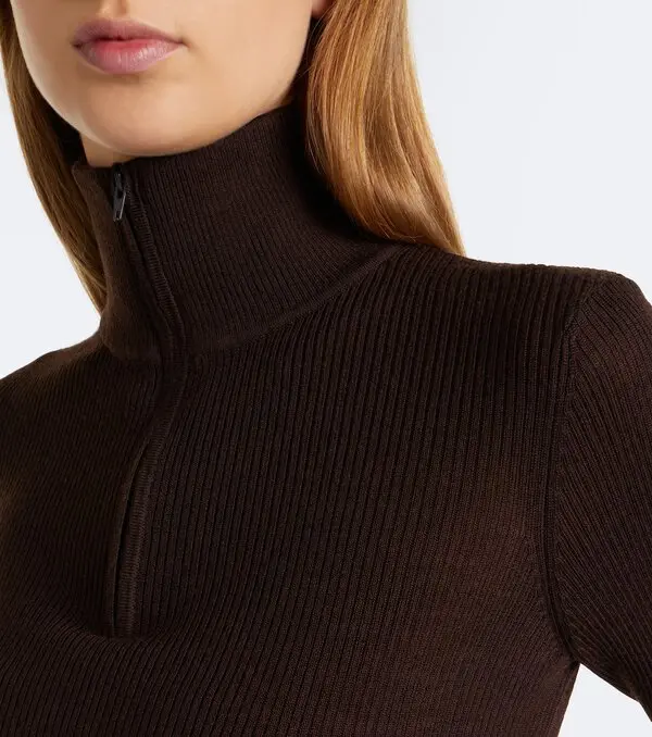 THE FRANKIE SHOP Sade Ribbed-knit Wool And Silk Half-zip Sweater