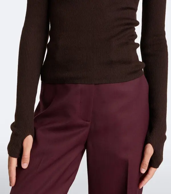 THE FRANKIE SHOP Sade Ribbed-knit Wool And Silk Half-zip Sweater