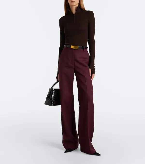 THE FRANKIE SHOP Sade Ribbed-knit Wool And Silk Half-zip Sweater
