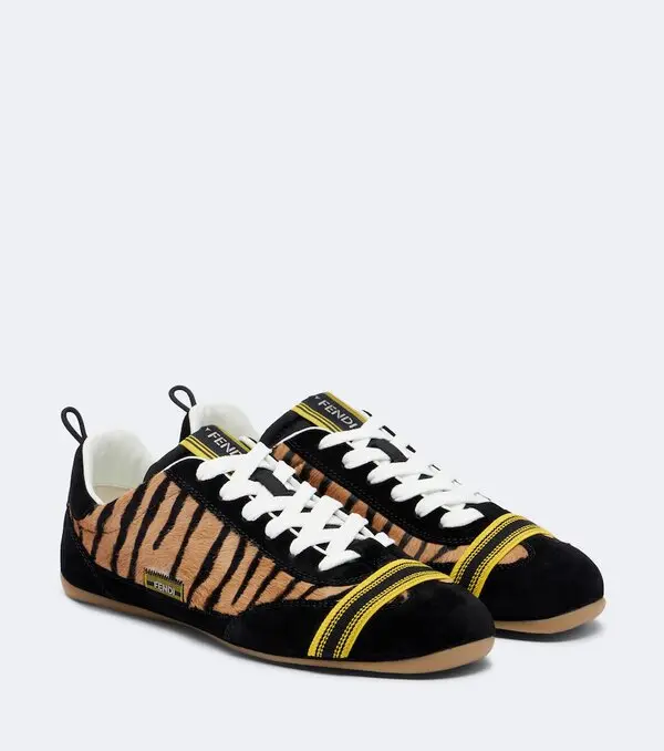 Fendi Calf Hair And Suede Trimmed Lace-up Sneakers - Brown
