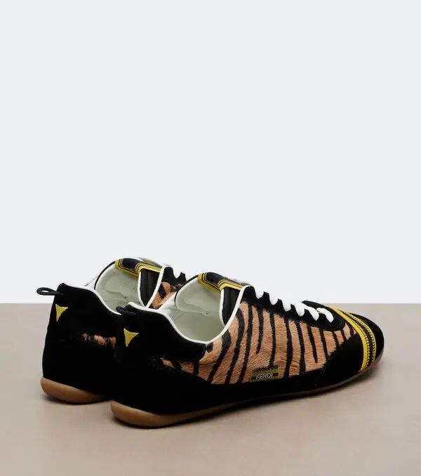 Fendi Calf Hair And Suede Trimmed Lace-up Sneakers - Brown