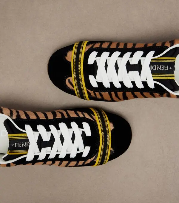 Fendi Calf Hair And Suede Trimmed Lace-up Sneakers - Brown