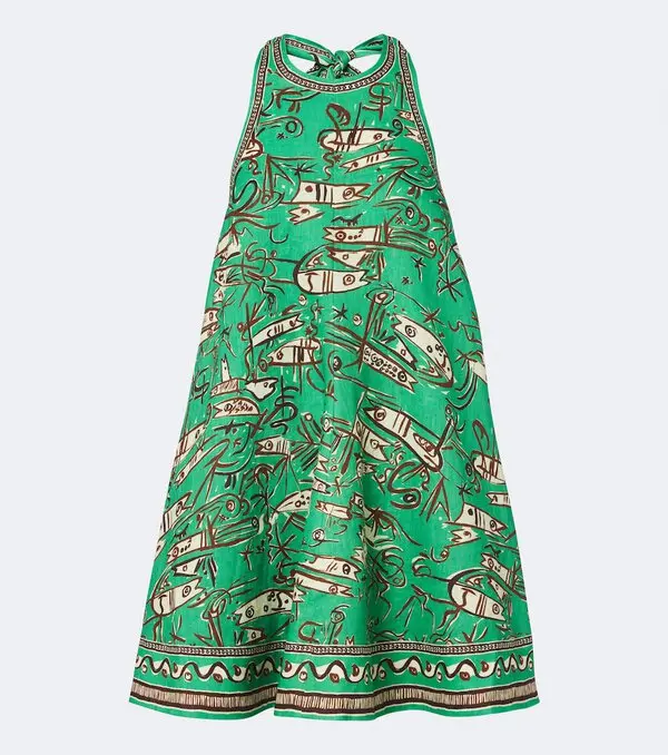 ALEMAIS Alémais Fish Sticks Printed Linen Minidress - Green