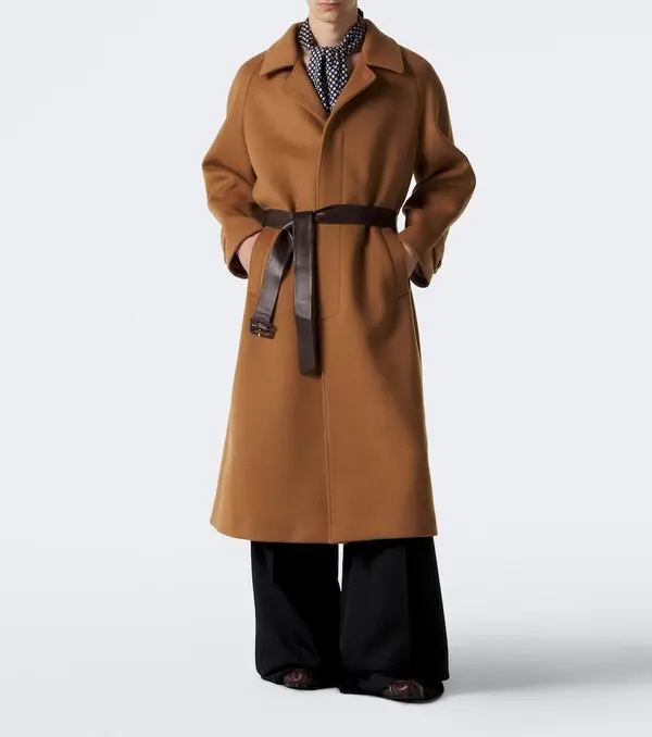 Saint Laurent Belted Wool Overcoat