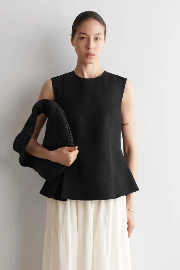 Cos Pleated Peplum Top - Black