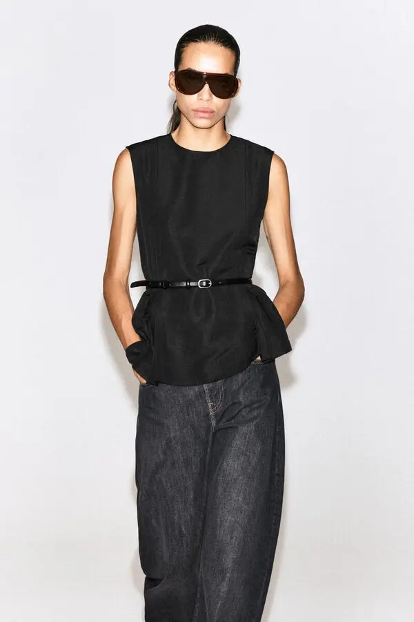 Cos Sleeveless Pleated Peplum Top - Black