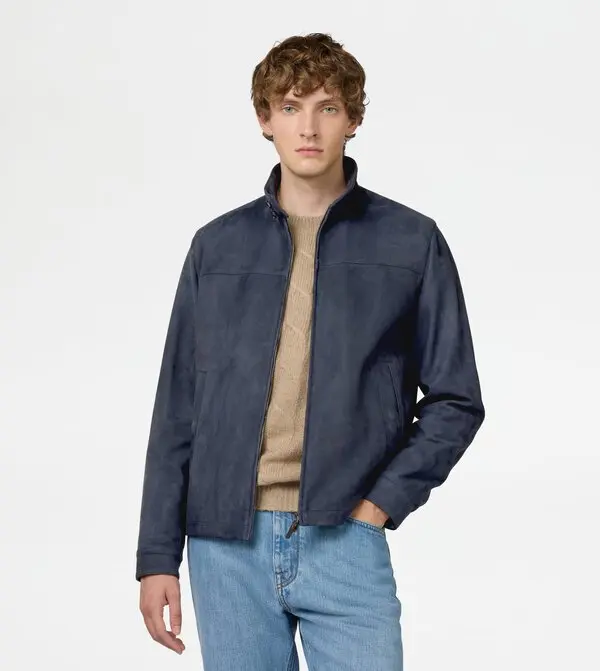 TOD'S Suede Zip-up Jacket - Blue