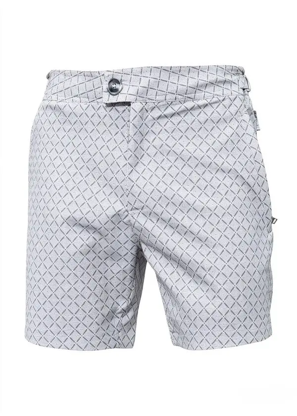VAYLA Grey / White Long Length Light Grey Geometric Print Swim Shorts