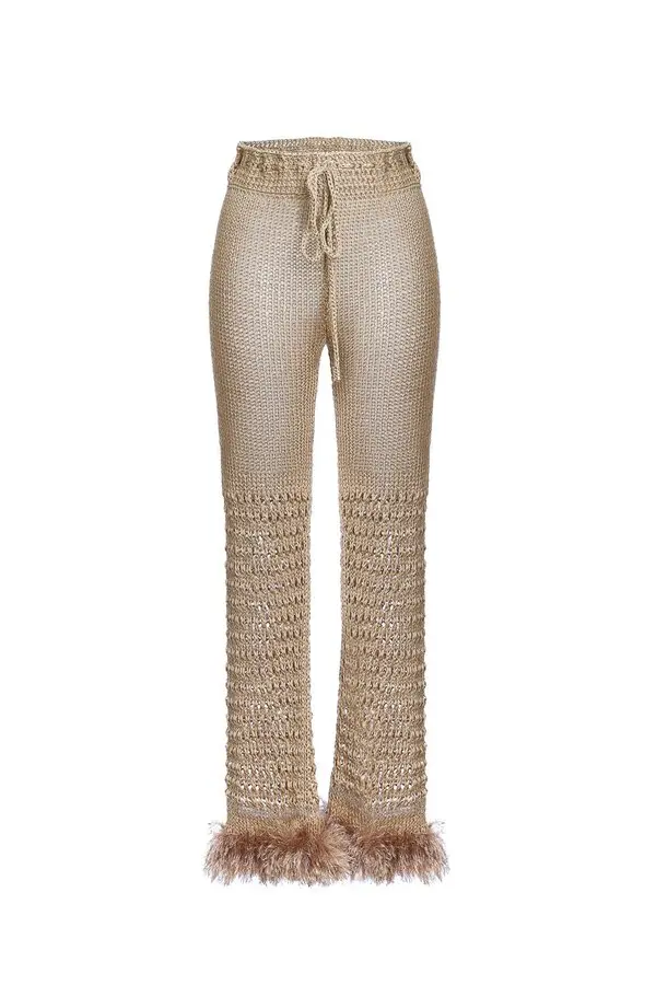 ANDREEVA Gold / Brown Brown Handmade Knit Pants