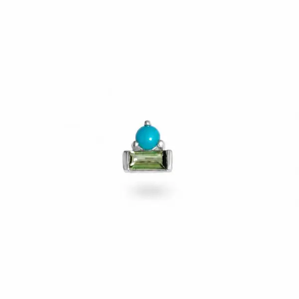 ZOHREH Green / Silver Turquoise & Green Tourmaline Baguette Flat Back Earring 14k White Gold - Green/silver