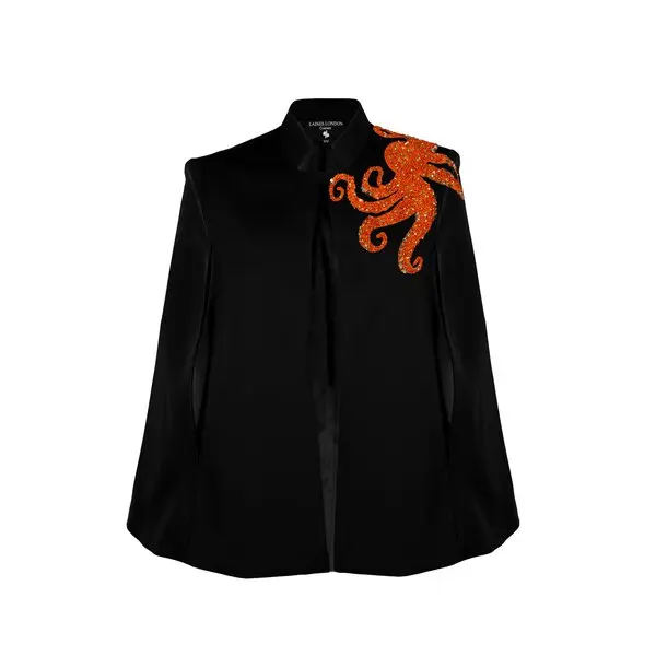 HOUSE OF LAINES LONDON Embellished Couture Cape - Black/gold/orange