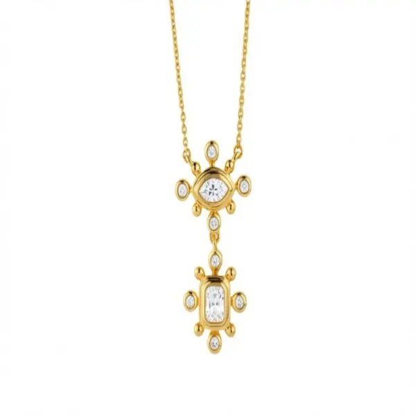 ARTISAN 14k Yellow Gold Geometric Drop Pendant Necklace With Diamonds - Gold/white