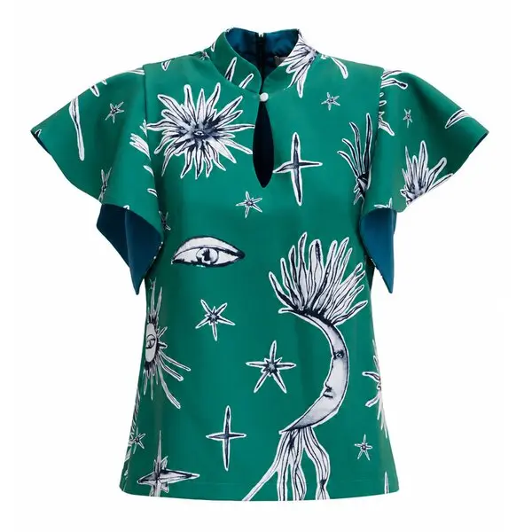 JULIA ALLERT Stand Collar Celestial Print Blouse