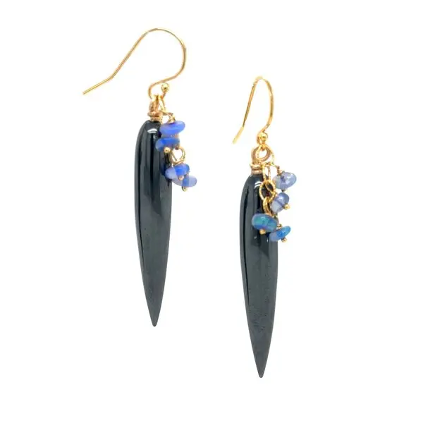 LORI KAPLAN DESIGN Black / Blue / Gold Hematite & Blue Opal Gold Earrings