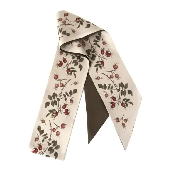 SILK&SOUL Long Rosehip Motif Scarf On Light Background - Black/purple