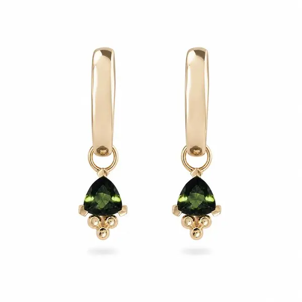ZOHREH Gold / Green Tourmaline Beaded Hoop Earrings - Gold/green