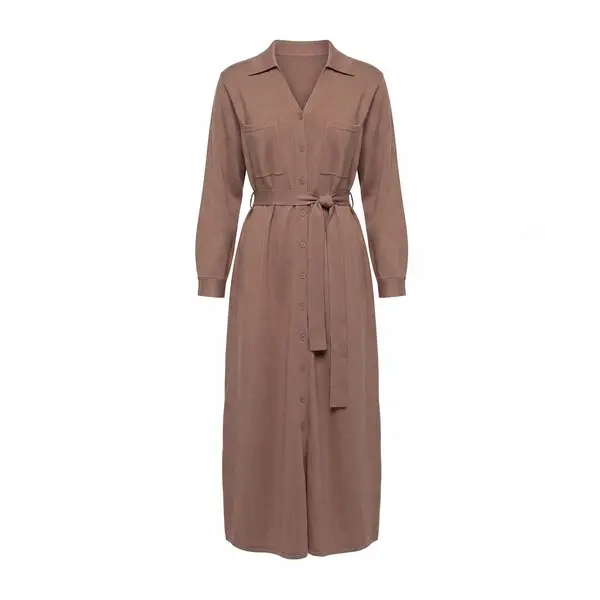 TANTRA SPAIN SL Long Knit Shirt Dress With Chest Pockets And Belt - Brown