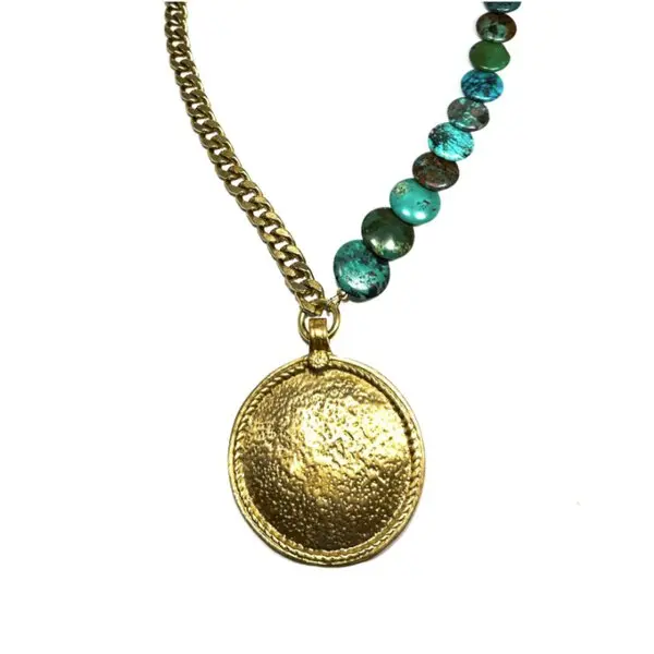 Rachel Nathan Green / Gold Turquoise & Shield Necklace