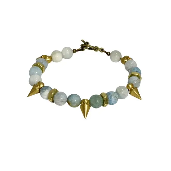 Rachel Nathan Aquamarine And Brass Spike Beaded Bracelet - Blue/gold