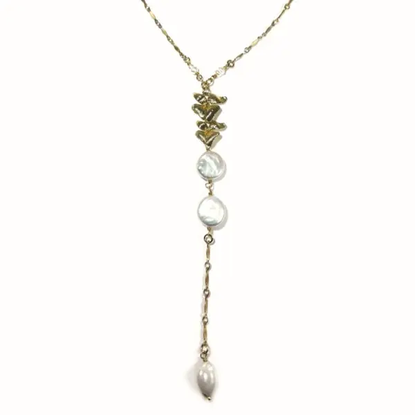 Rachel Nathan Gold-filled Floral Centerpiece & Pearl Y-necklace - Gold/white