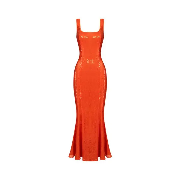 ELSAVA Sequin Tie-back Midi Dress - Orange