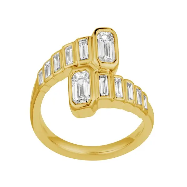 ARTISAN Gold / White 14k Yellow Gold Emerald Cut Diamond Bypass Ring