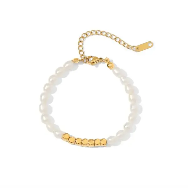 MICKEY'S GIRL Gold / White Lucky Pearls Gold Beaded Bracelet - Gold/white