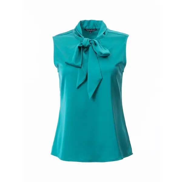 CARLOSLINES Bow Tie Sleeveless Blouse In Emerald Solid - Green