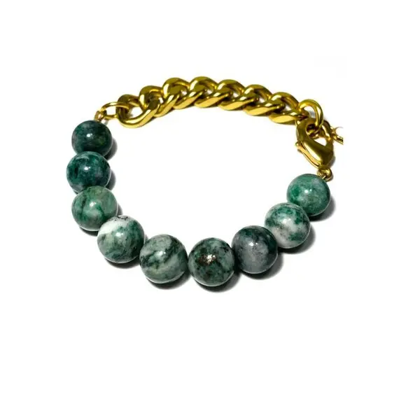 Rachel Nathan Blue / Green / Gold Remix: Pyrite Jade Bracelet - Blue/green/gold