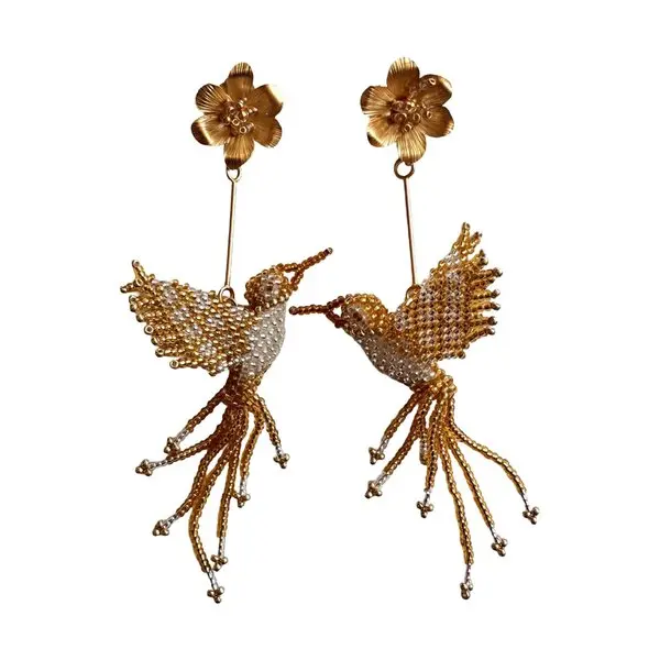 ILIANA ARRAZOLA Gold / Silver Hummingbird Earrings, Gold