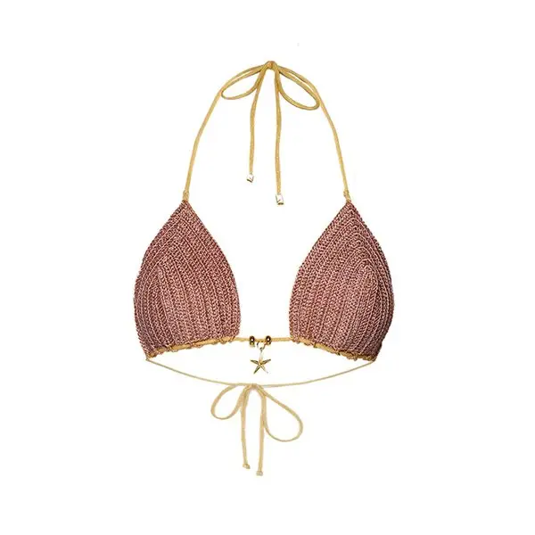 CHERINA BEACHWEAR LLC Nora Crochet Halterneck Bikini Top - Rose Gold
