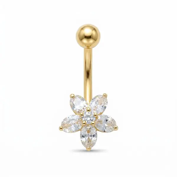Zahav Jewelry 10k Solid 14g Flower Cz Belly Ring