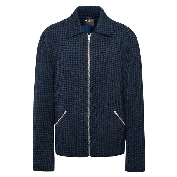 SERRAN LONDON Blue / Black Houndstooth Knitted Jacket Navy & Black