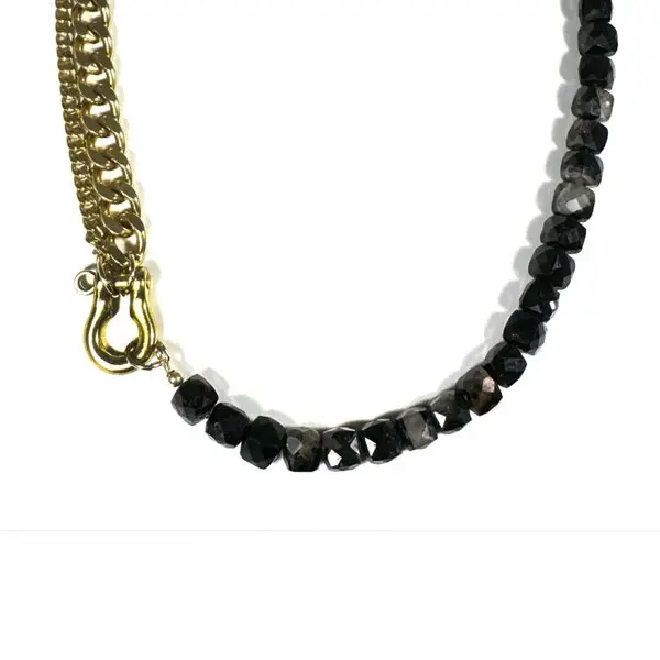 Rachel Nathan Shackle Duo Faceted Black Tourmaline Cube Necklace - Gold/black