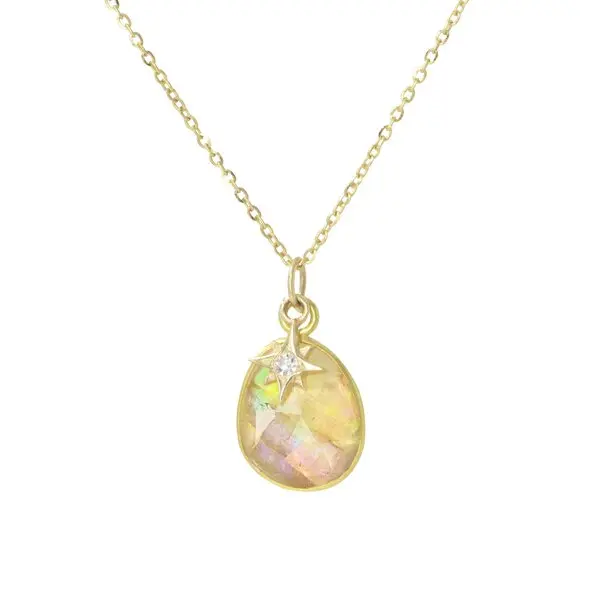 KAMARIA Peach Tourmaline Necklace With Diamond And Star Charm - Gold