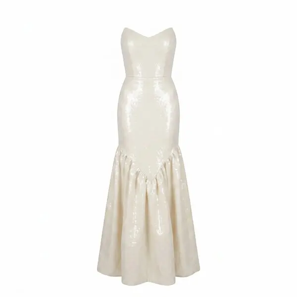 NOMI FAME Siren Sequins Creamy Strapless Corset Mermaid Gown - White