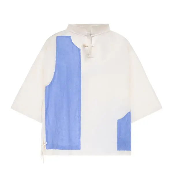 MAISON LOUIS Pattern Appliqué Mandarin Collar Top