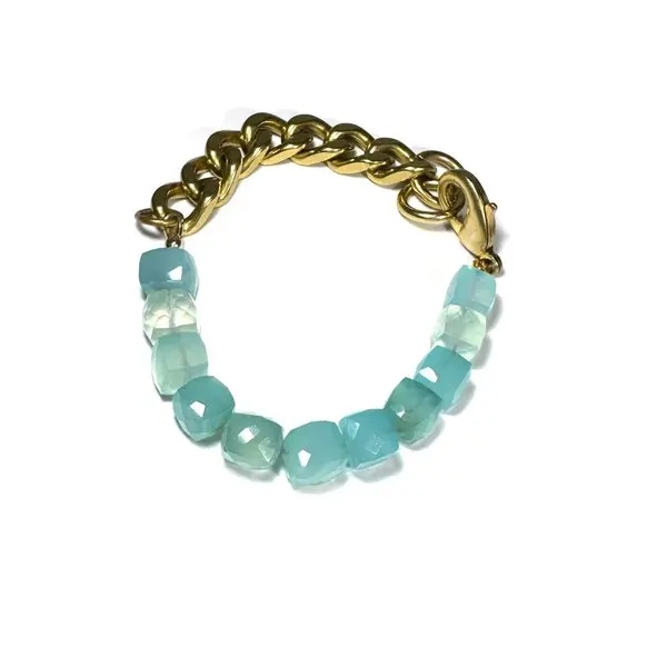 Rachel Nathan Blue / Gold Remix: Aqua Chalcedony Cubes Bracelet - Blue/gold