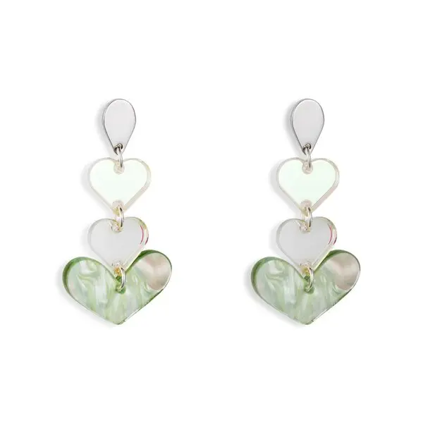 TOOLALLY Heart Shaped Drop Earrings - Green
