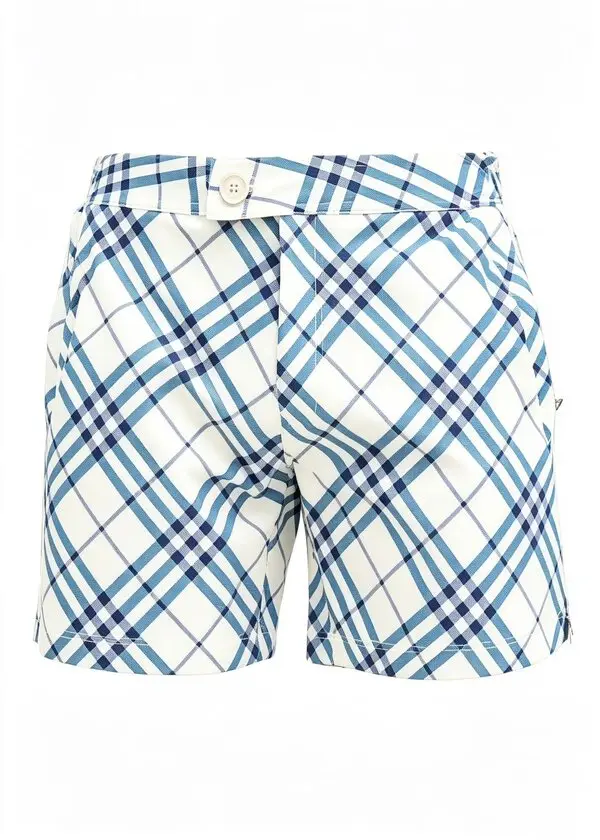 VAYLA White / Blue Long Length White Checkered Swim Shorts