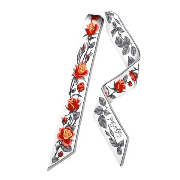 SILK&SOUL White / Red / Black Red Rose Twilly In White - White/red/black