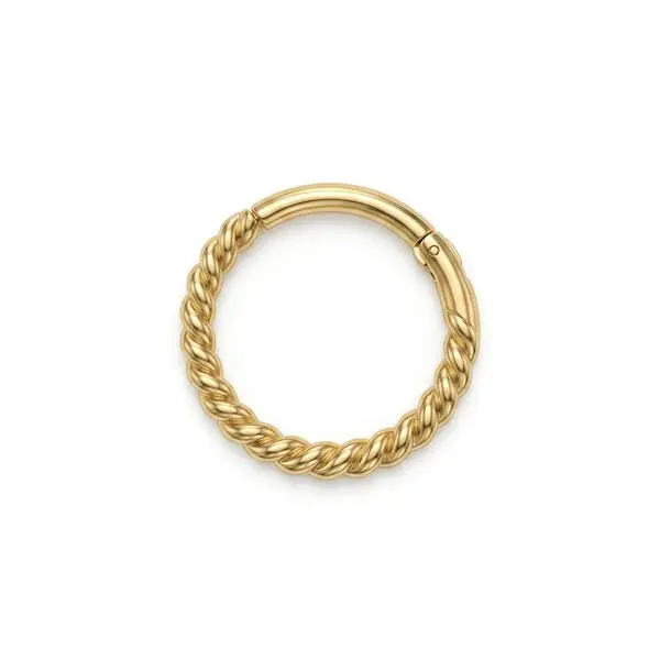 Zahav Jewelry 14k Solid Twisted Rope Clicker Hoop - Gold
