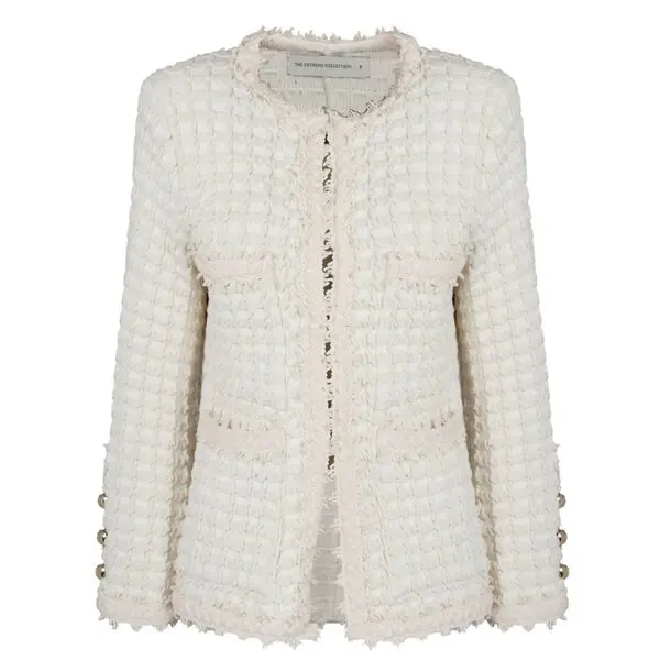 THE EXTREME COLLECTION Tweed Cotton Blend Short Jacket With Trimmings Francesca - White