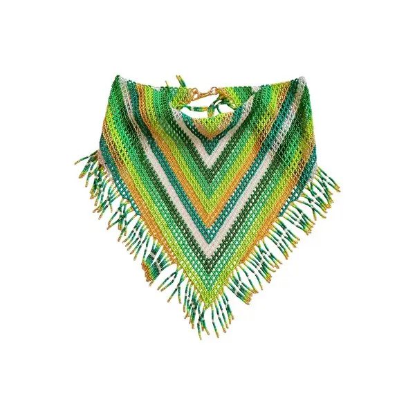 ILIANA ARRAZOLA Scarf Fringe Necklace - Green/gold/silver
