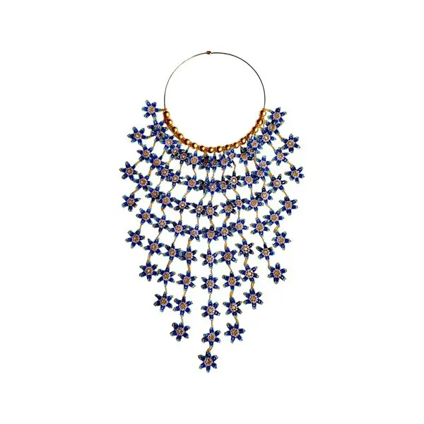 ILIANA ARRAZOLA Beaded Waterfall Blossom Necklace - Gold/silver/blue