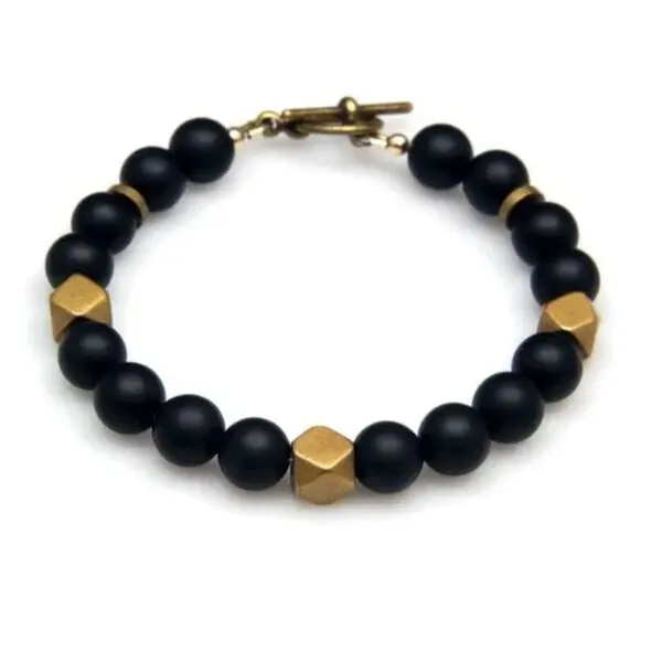 Rachel Nathan Black / Gold Narrow: Matte Black Agate Bracelet